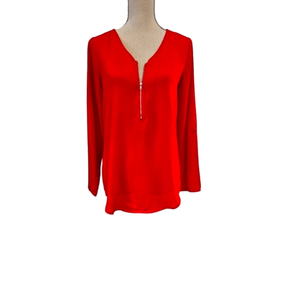 Zac & Rachel | Tops | Euc Zac Rachel Red V Neck Zipper Up Sheer Long ...
